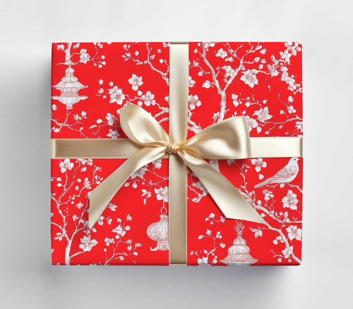 Japanese Wrapping Paper Roll Red Chinese Wrapping Paper Roll Oriental ...