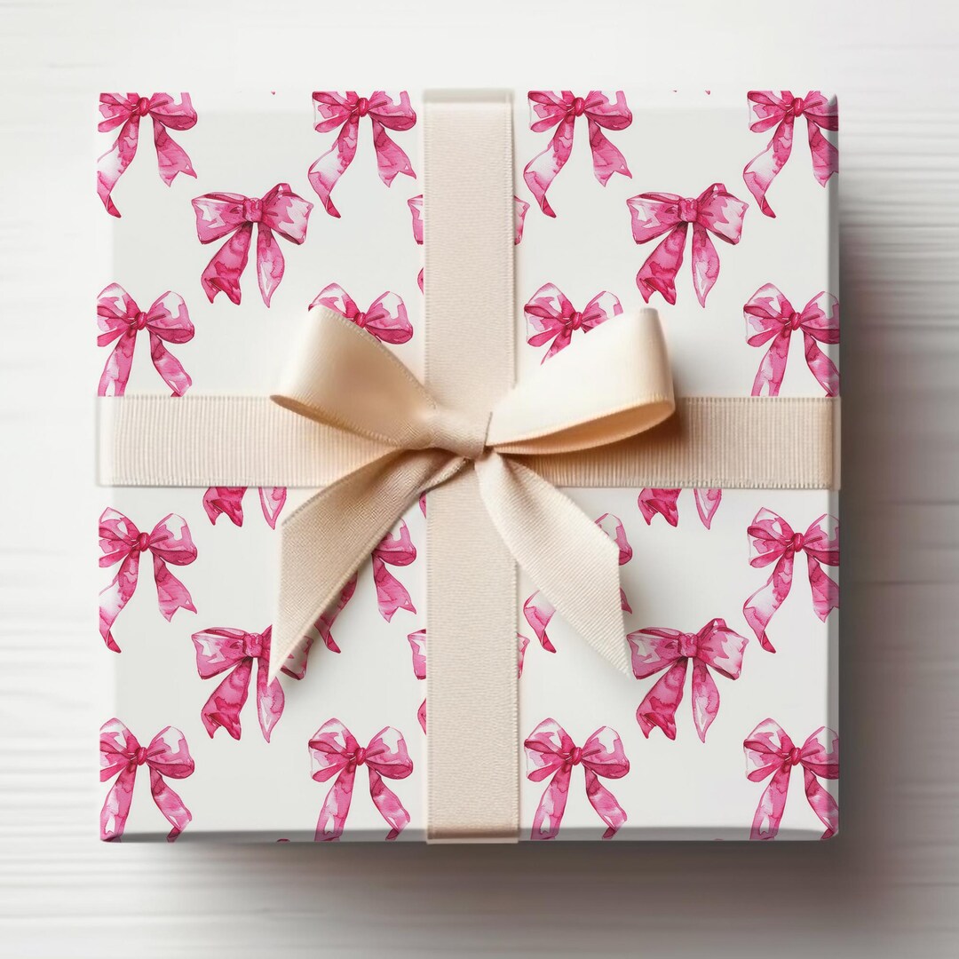 Pink Bow Wrapping Paper Watercolor Bow Coquette Wrapping Paper Light ...
