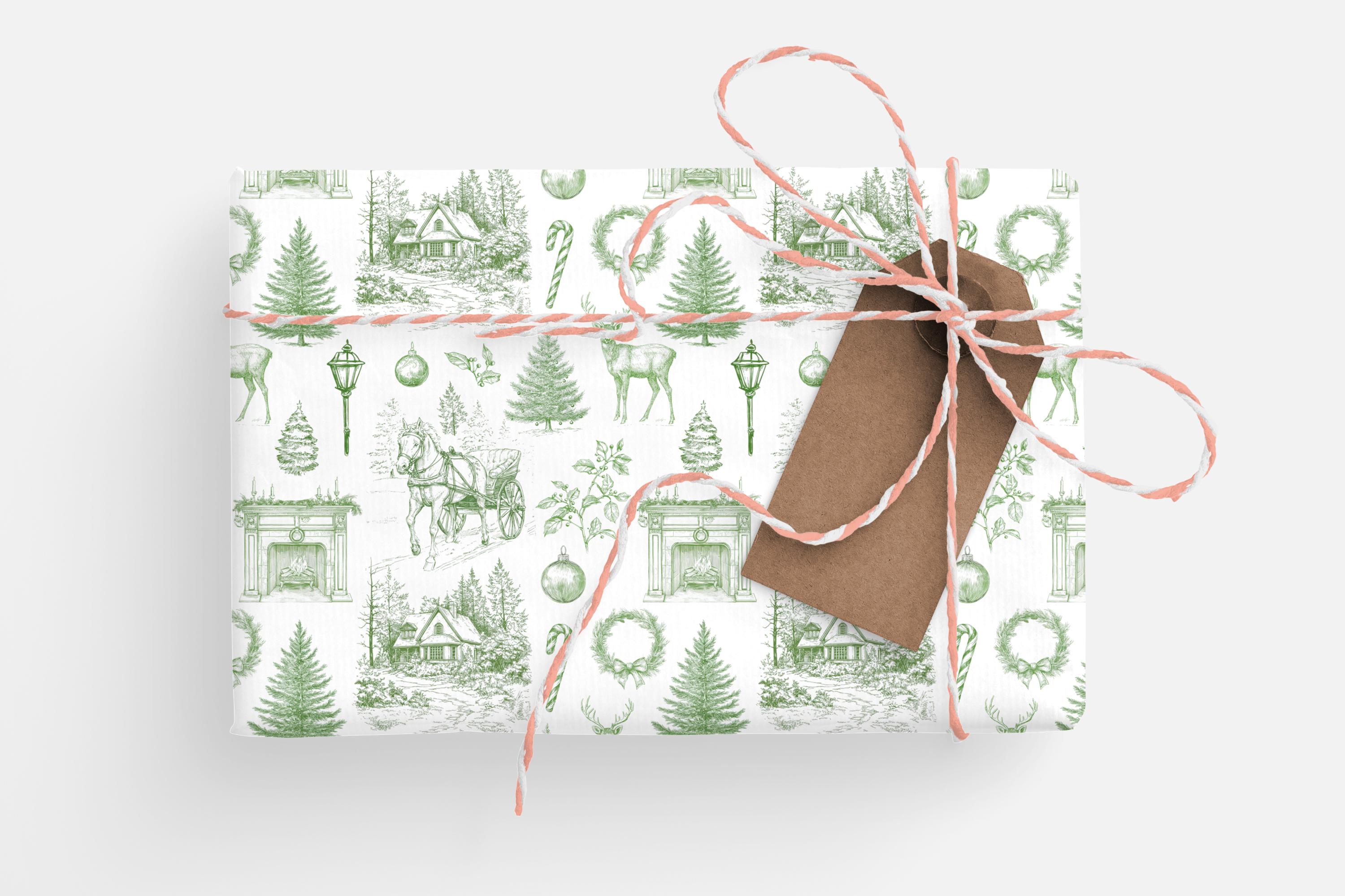 Sage Green Christmas Toile Wrapping Paper Roll Vintage Christmas Toile ...