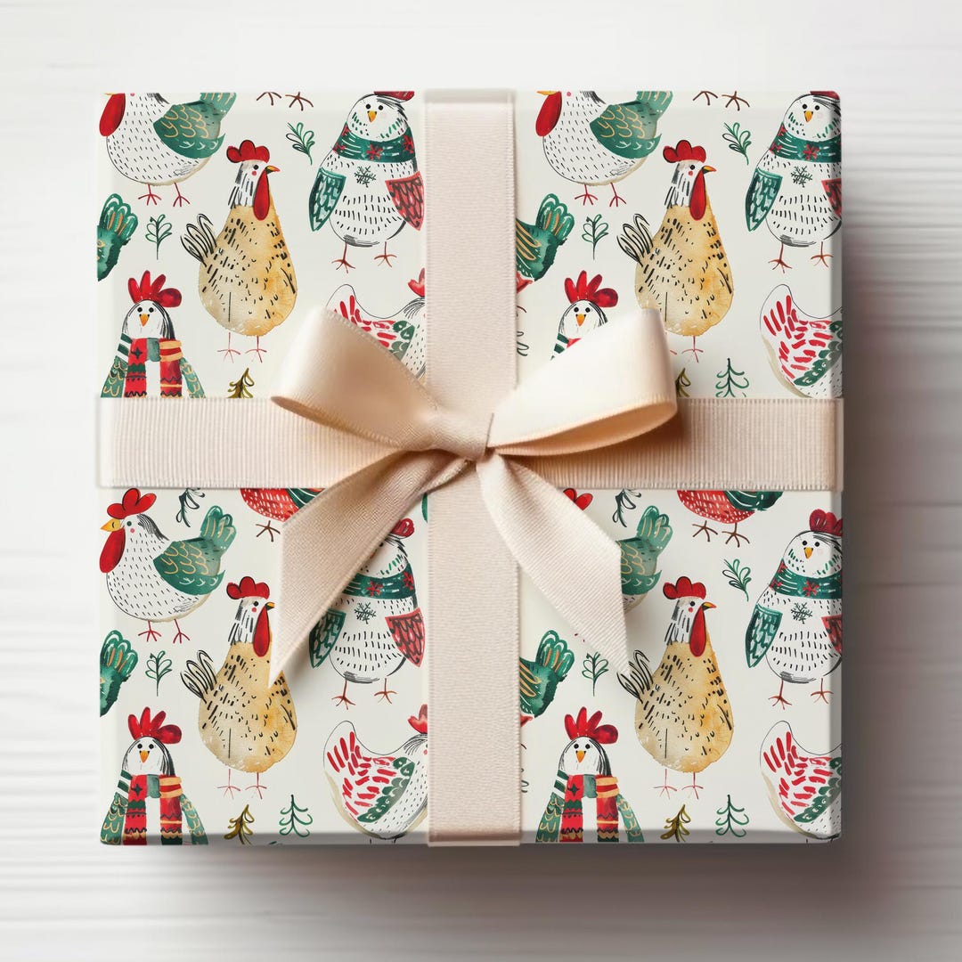 Funny Christmas Chicken Wrapping Paper Roll Chickens Xmas Gift Wrapping ...