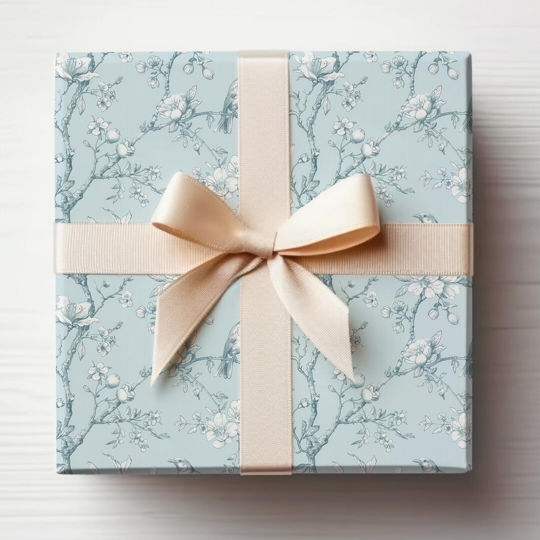 Toile Wrapping Paper Light Blue Chinoiserie Wrapping Paper Baby Blue ...