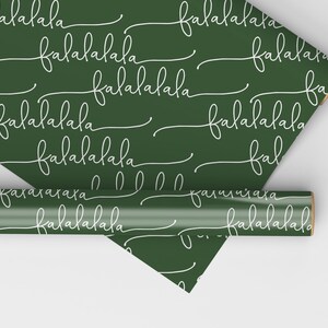 Christmas Carol Wrapping Paper Roll, Modern Green Christmas Wrapping ...
