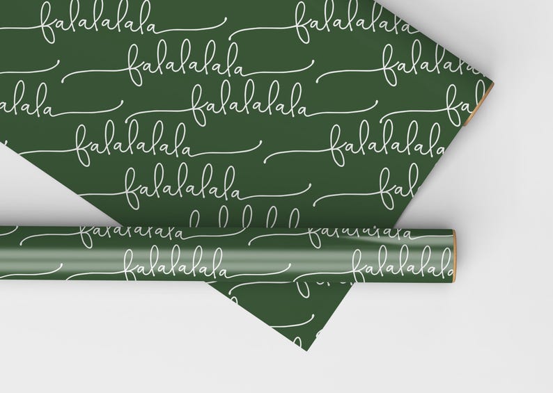 Christmas Carol Wrapping Paper Roll, Modern Green Christmas Wrapping ...