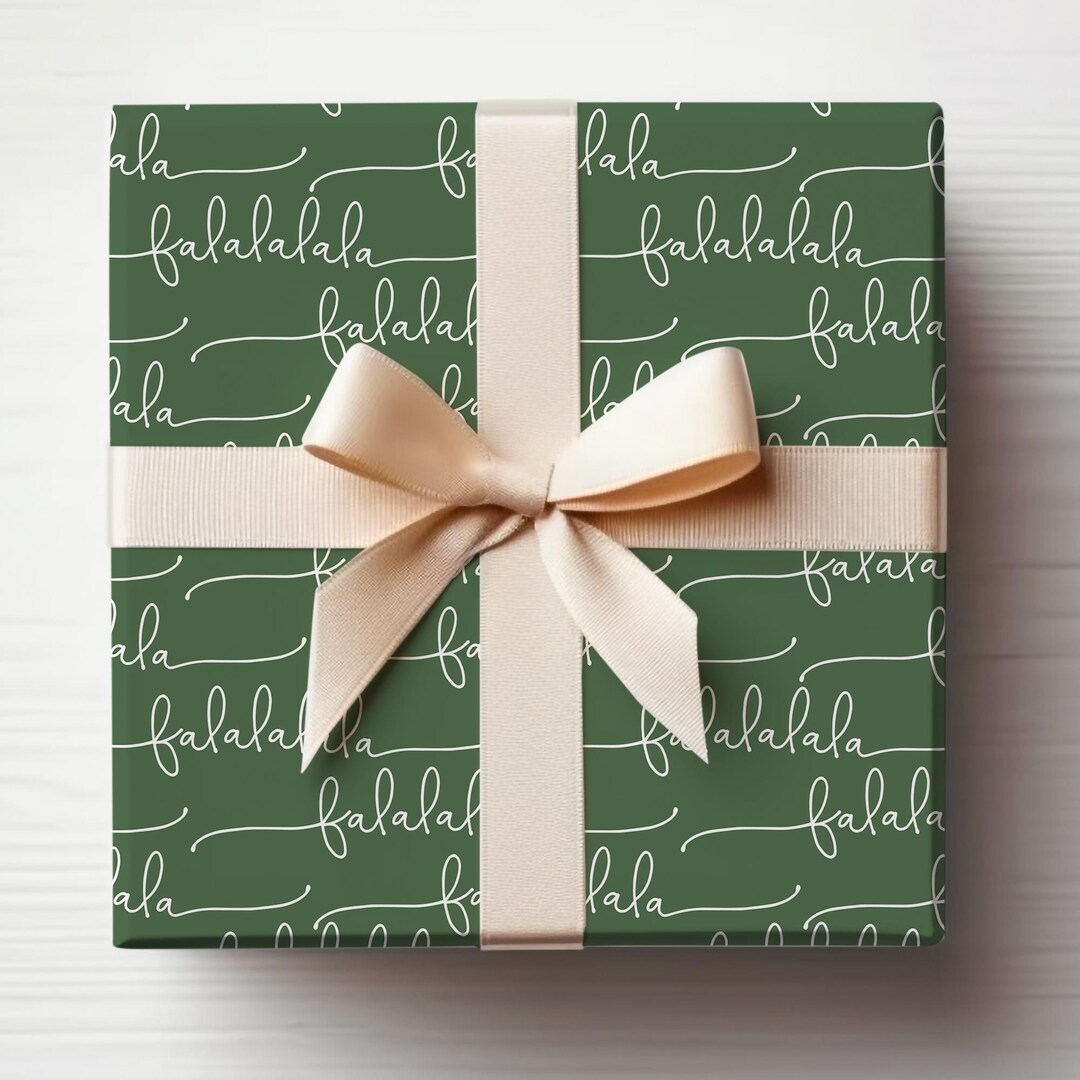Christmas Carol Wrapping Paper Roll, Modern Green Christmas Wrapping ...