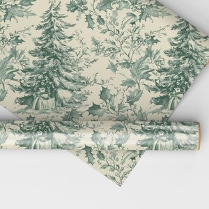 Vintage Christmas Toile Wrapping Paper Roll Vintage Christmas Tree Gift ...