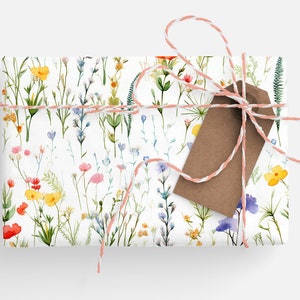 Botanical Wrapping Paper Roll Botanical Watercolor Wildflowers Wrapping ...