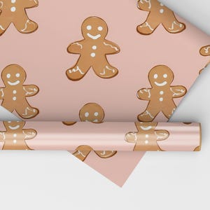 Gingerbread Man Wrapping Paper Pink Gingerbread Man Pink Christmas ...