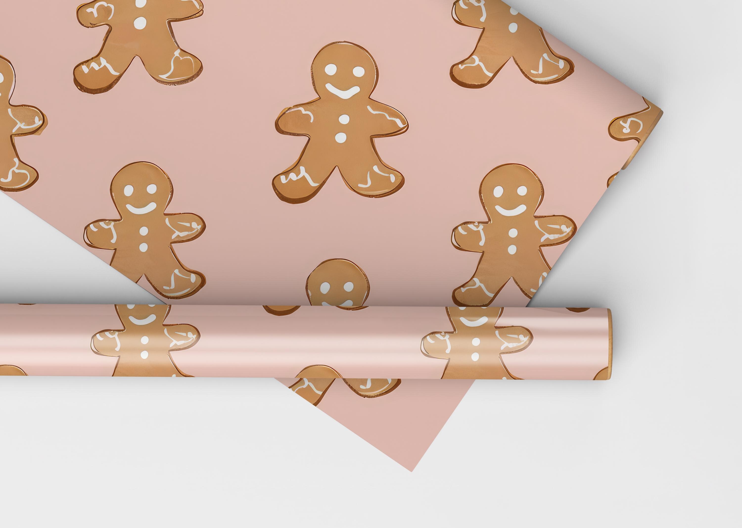 Gingerbread Man Wrapping Paper Pink Gingerbread Man Pink Christmas ...