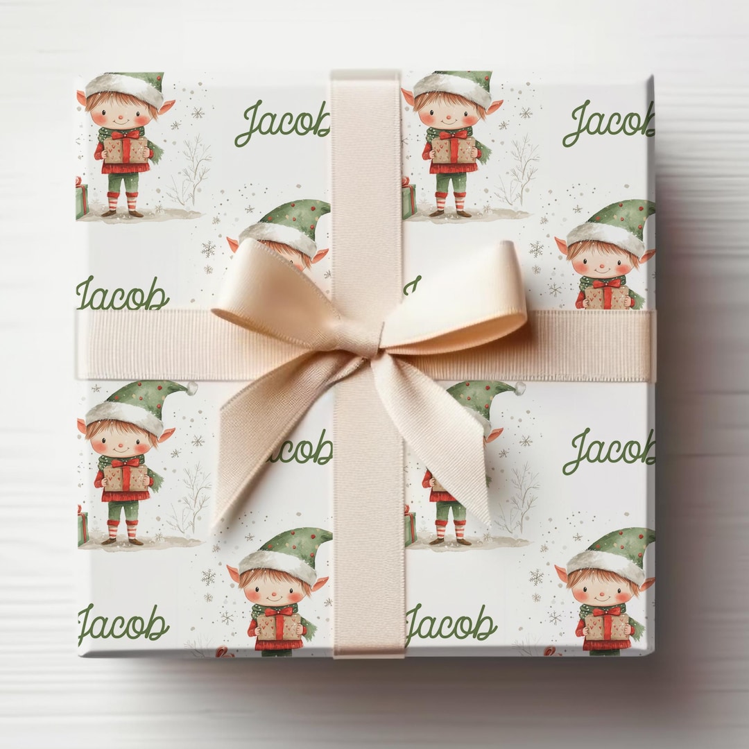 Custom Elf Wrapping Paper With Name, Cute Christmas Elf Wrapping Paper ...