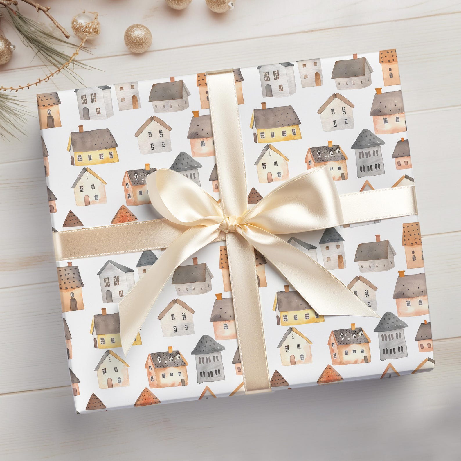 Housewarming Gift Wrap Roll, Cute Wrapping Paper Houses Gift Wrapping ...