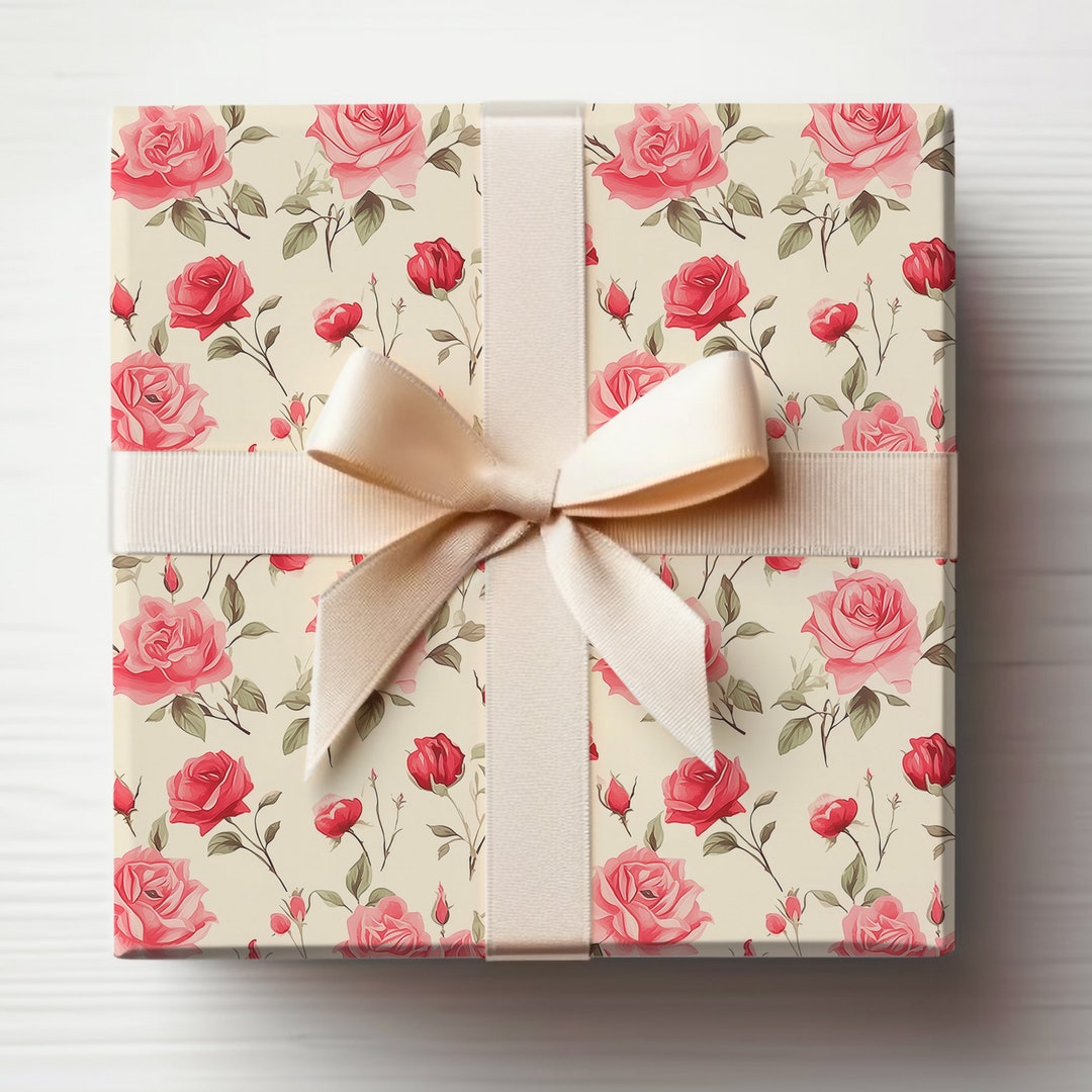 Red Roses Wrapping Paper Roll Red Rose Gift Wrap Roll, English Roses ...