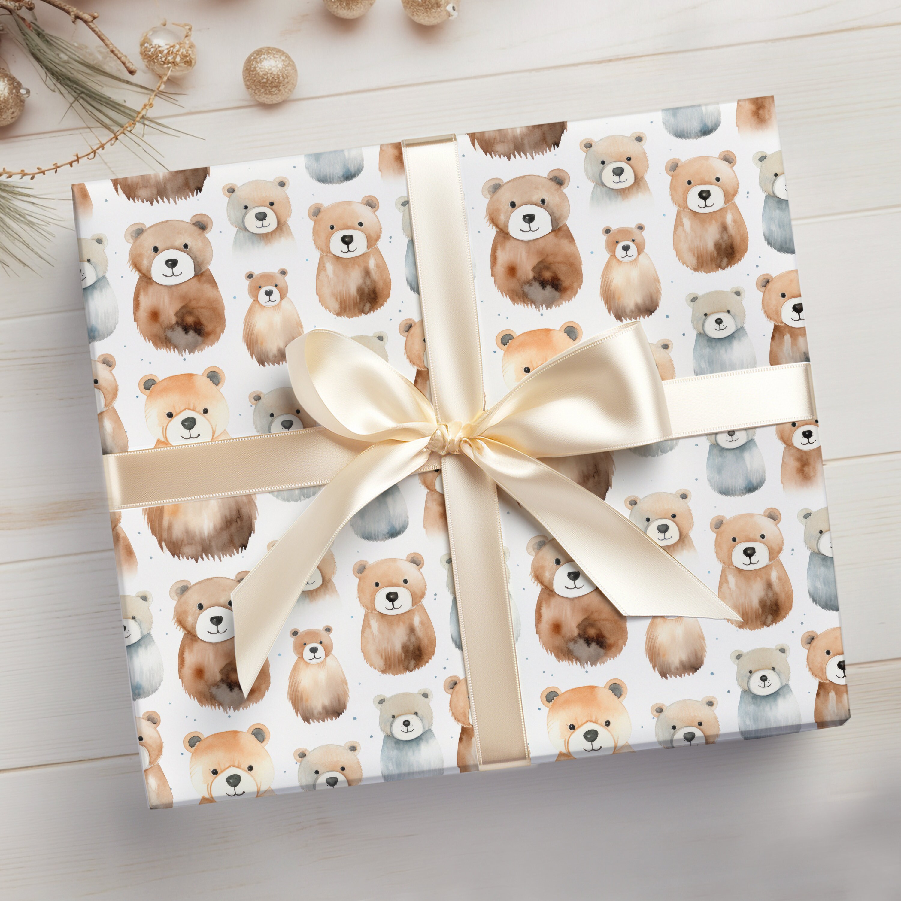 Bear Baby Shower Wrapping Paper, Teddy Bear Wrapping Paper Roll, Cute ...