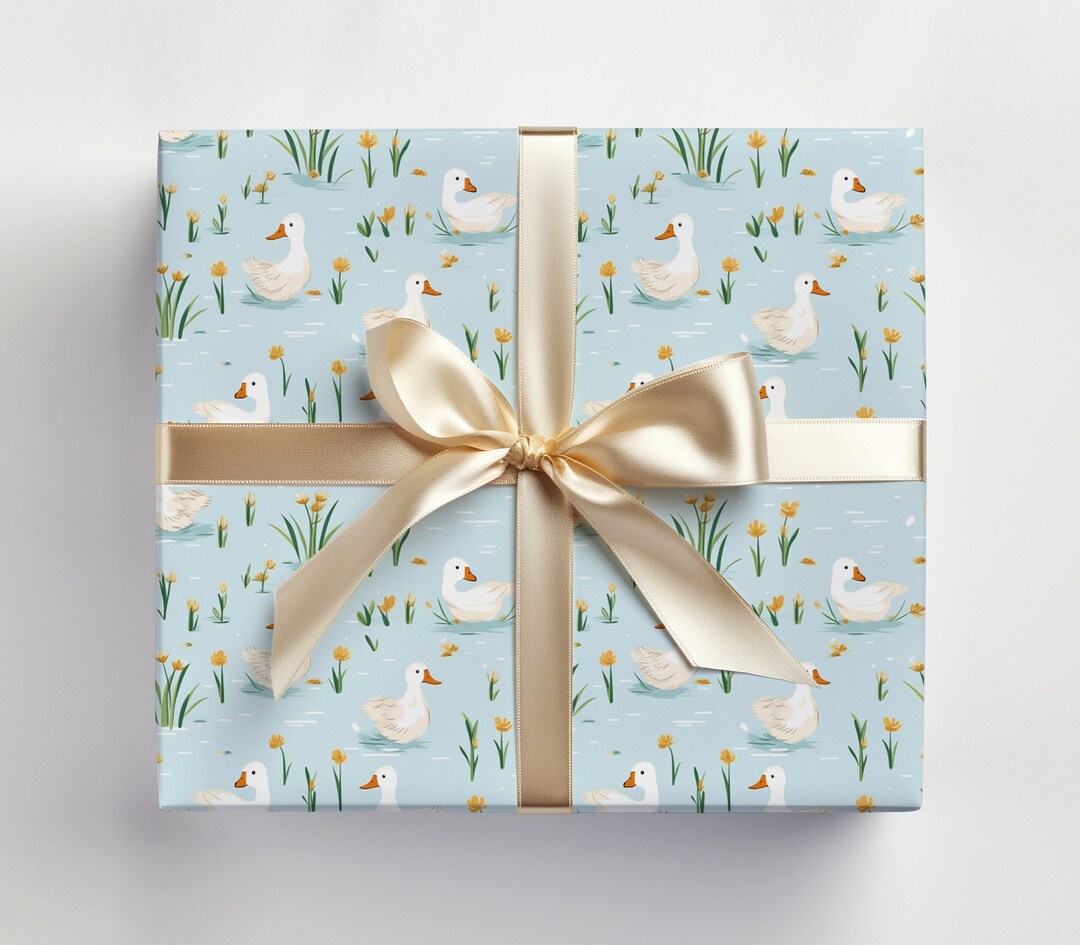 Cute Ducks Wrapping Paper Duck Baby Shower Wrapping Paper Light Blue ...