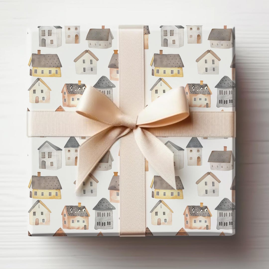Housewarming Gift Wrap Roll, Cute Wrapping Paper Houses Gift Wrapping ...