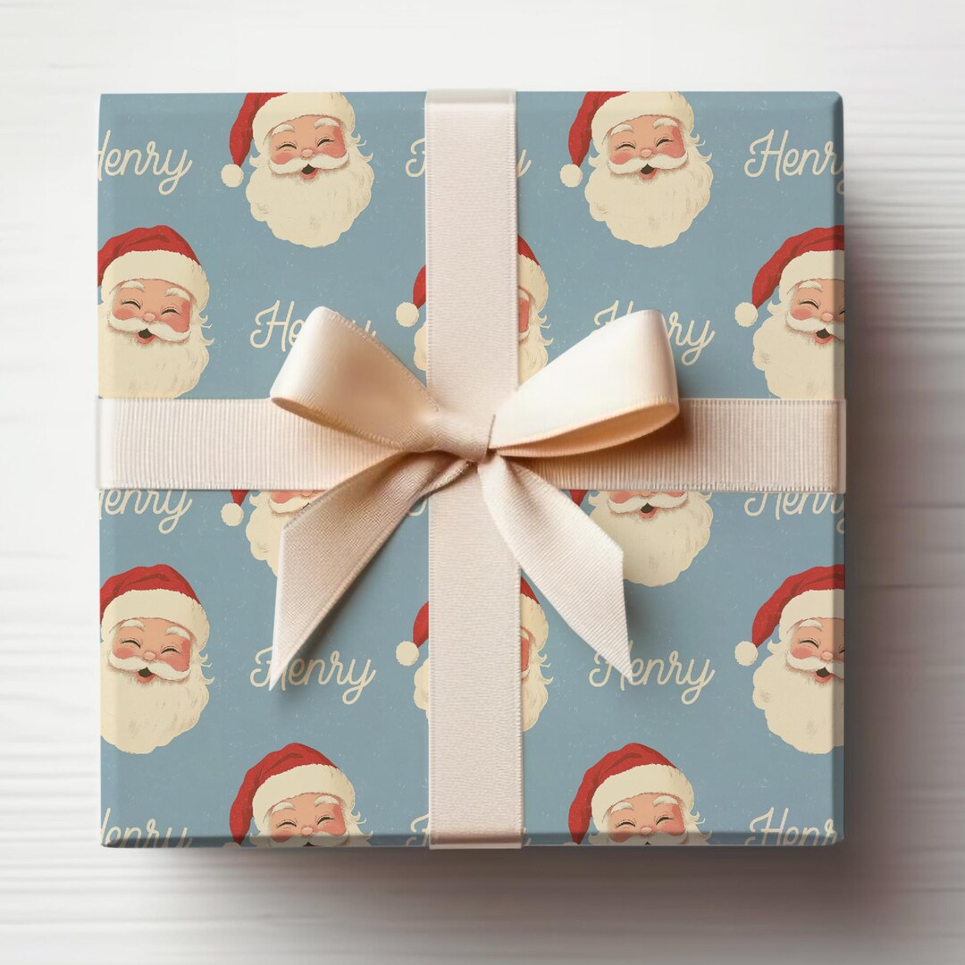 Blue Santa Wrapping Paper With Name Custom Santa Gift Wrap Roll Boys ...