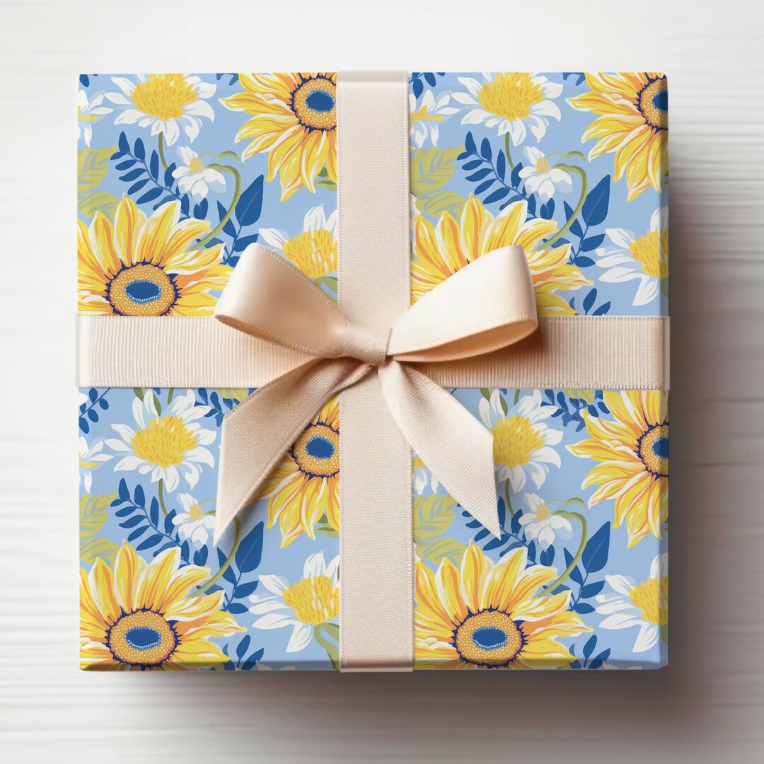 Sunflower Wrapping Paper Roll Preppy Sunflower Gift Wrap Roll Cute ...