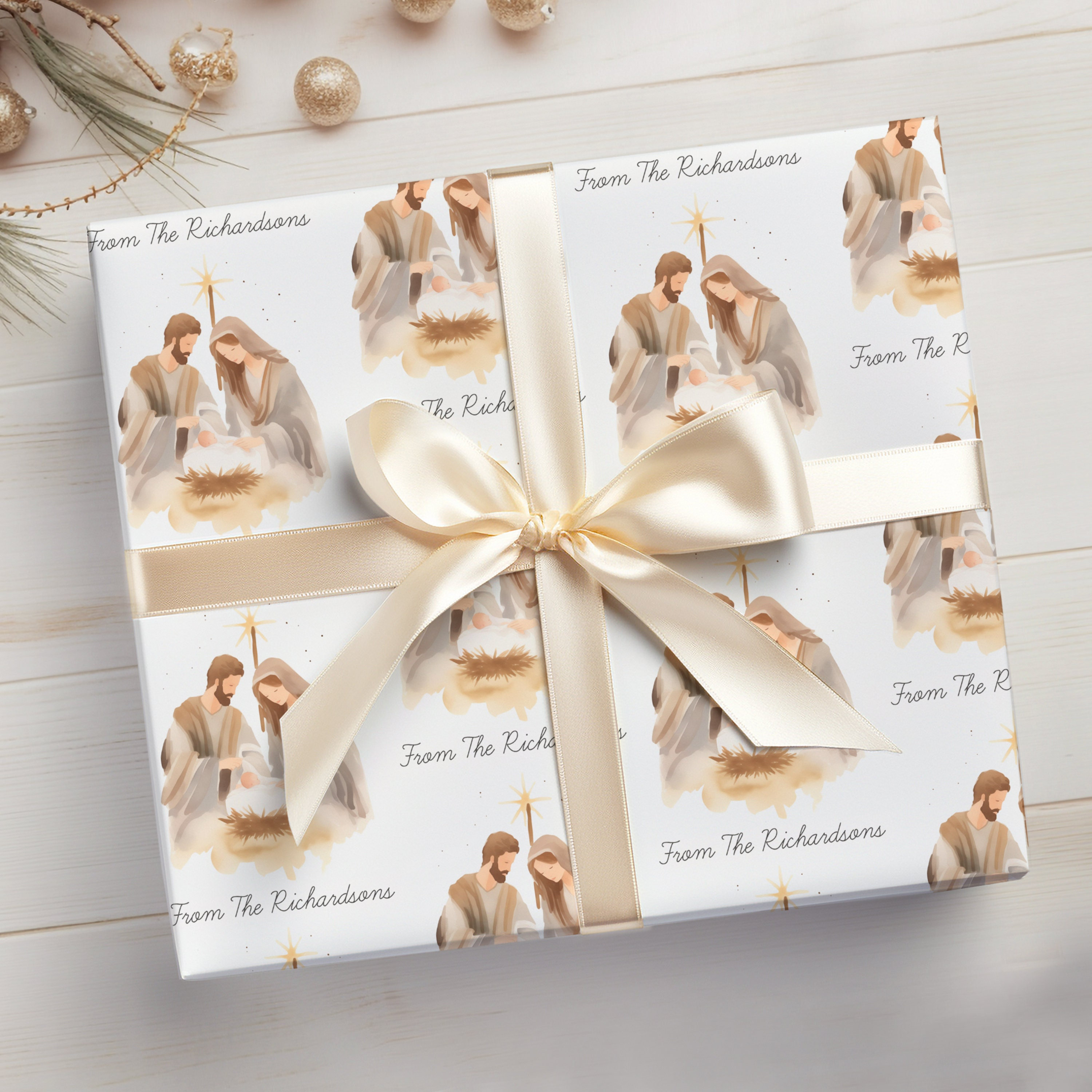 Nativity Wrapping Paper With Name Family Wrapping Paper Jesus Wrapping ...