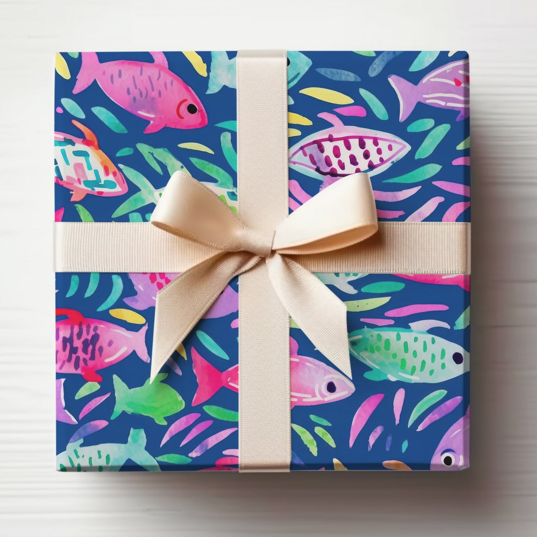 Fish Wrapping Paper Roll, Watercolor Fish Gift Wrap, Fisherman Wrapping ...