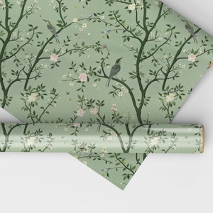 Sage Green Chinoiserie Wrapping Paper Roll, Sage Green Wrapping Paper ...