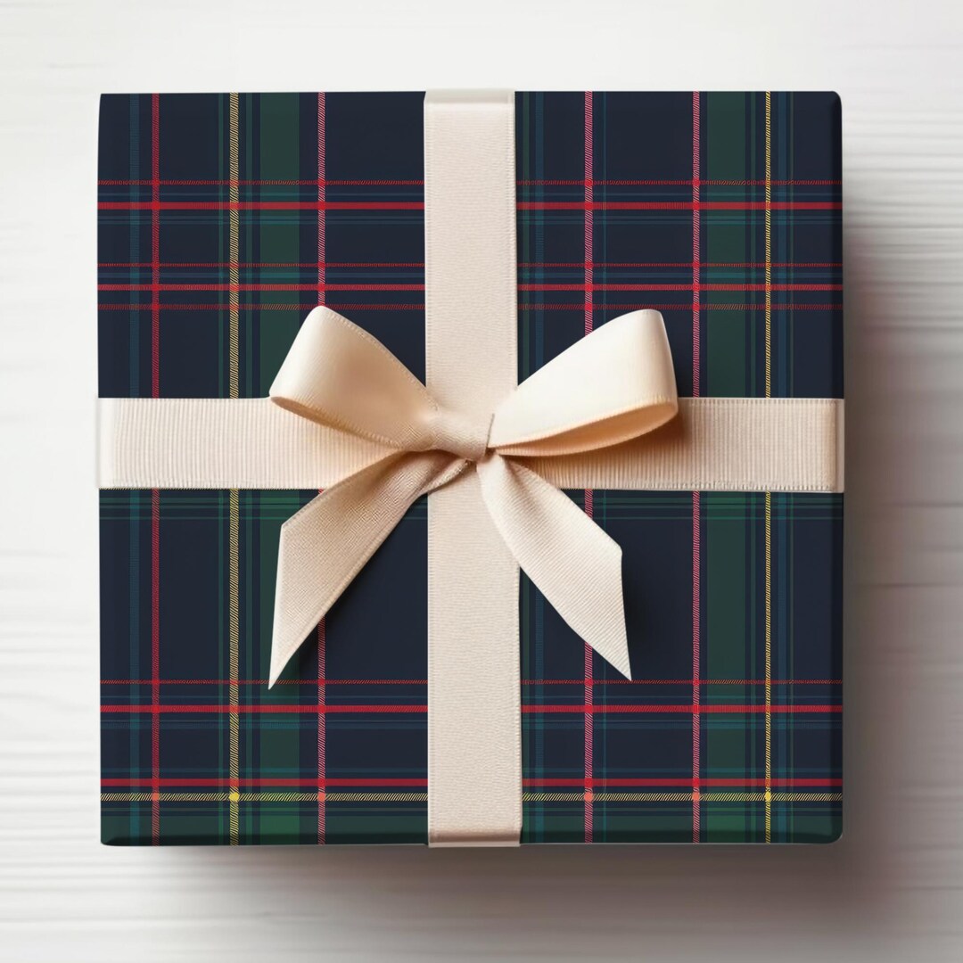 Scottish Plaid Wrapping Paper Dark Plaid Gift Wrap Roll Navy Blue Plaid ...