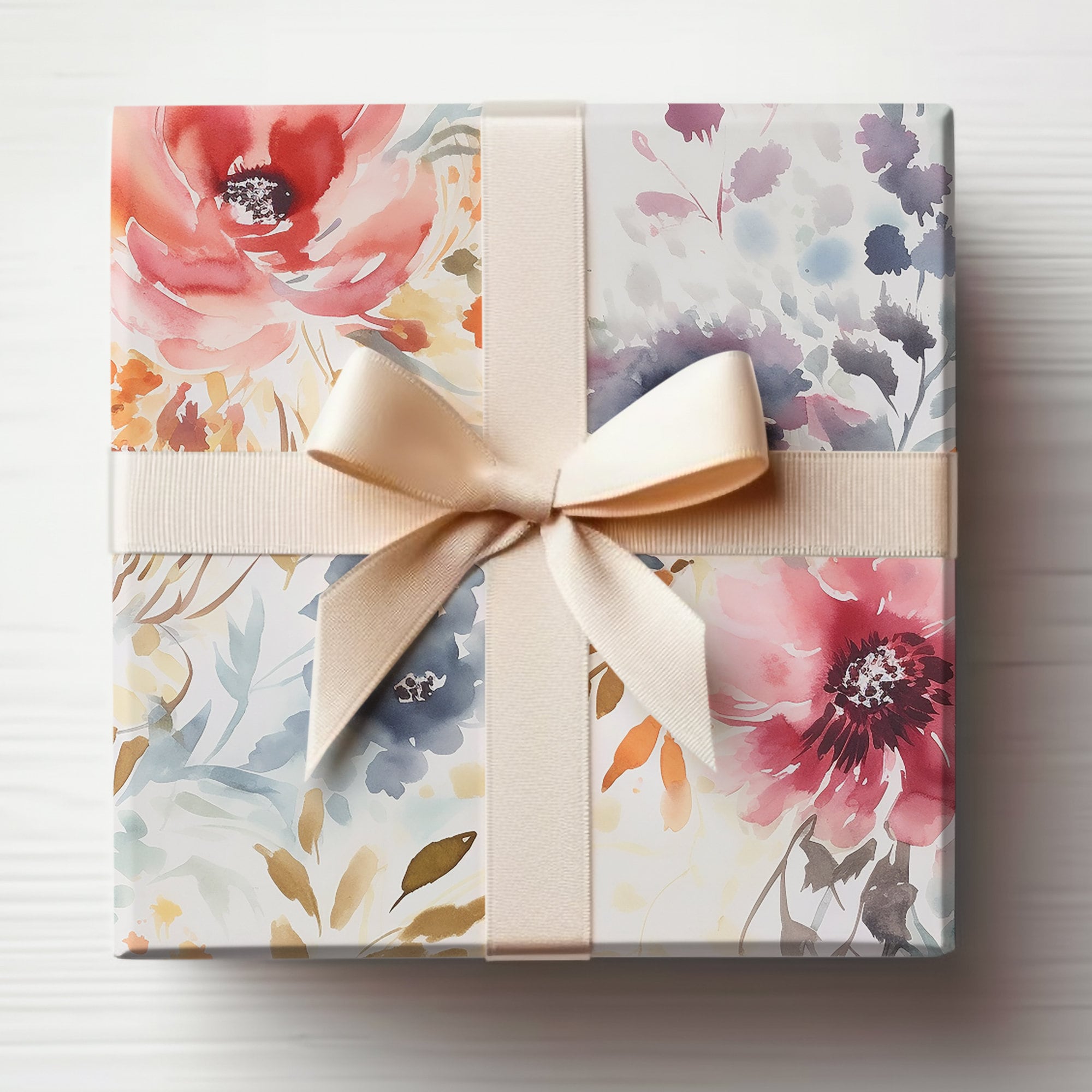 Watercolor Floral Wrapping Paper Roll, Spring Floral Wrapping Paper ...