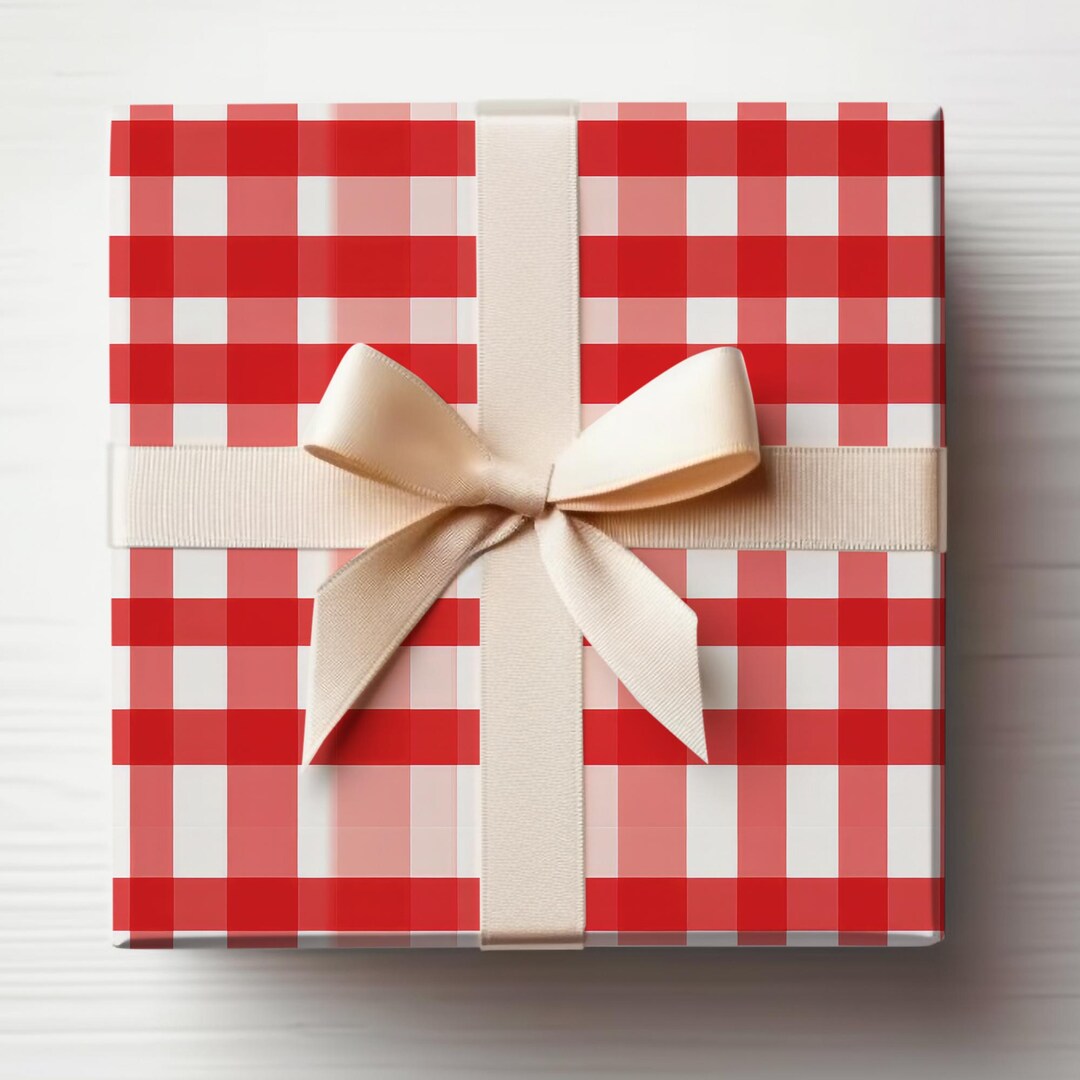 Red Gingham Wrapping Paper Holiday Plaid Gift Wrap Roll Red Christmas ...