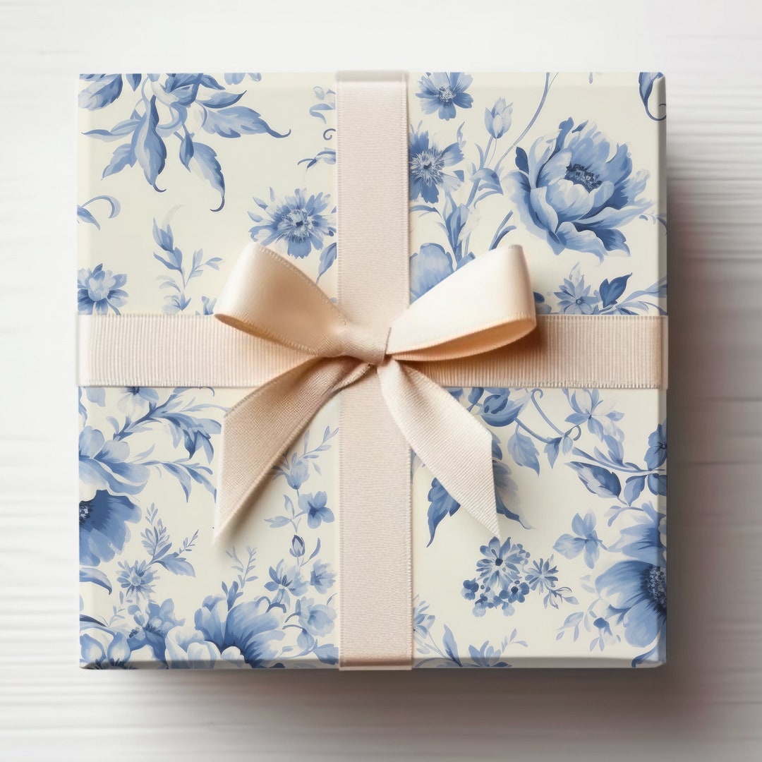 Victorian Wrapping Paper Roll, Blue Chinoiserie Wrapping Paper Blue ...