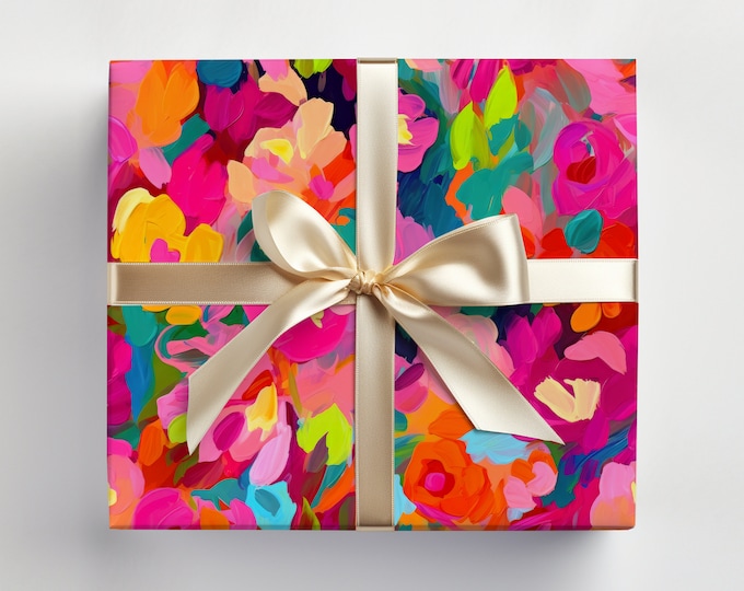 Boho Floral Wrapping Paper Boho Leaves Floral, Dainty Floral Gift ...