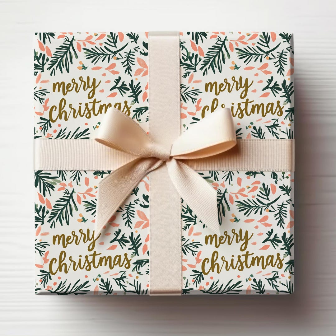 Merry Christmas Wrapping Paper Roll Classic Christmas Gift Wrap Roll ...