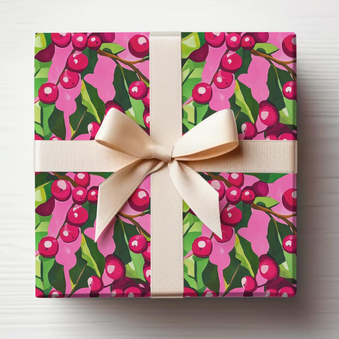 Pink Holly Berries Wrapping Paper Roll Hot Pink Christmas Wrapping ...