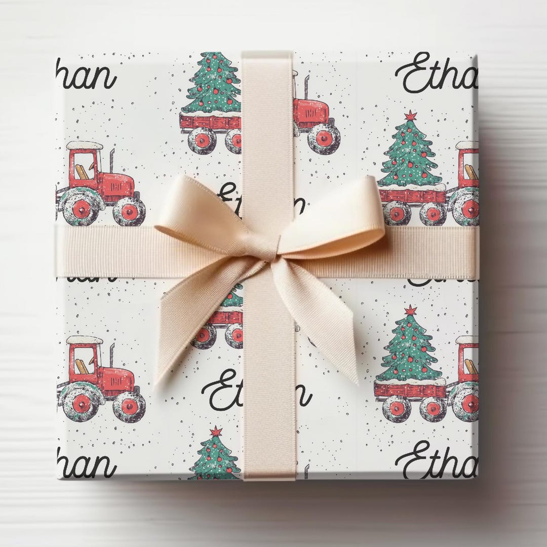 Tractor Wrapping Paper With Name Christmas Farm Tractor Wrapping Paper ...
