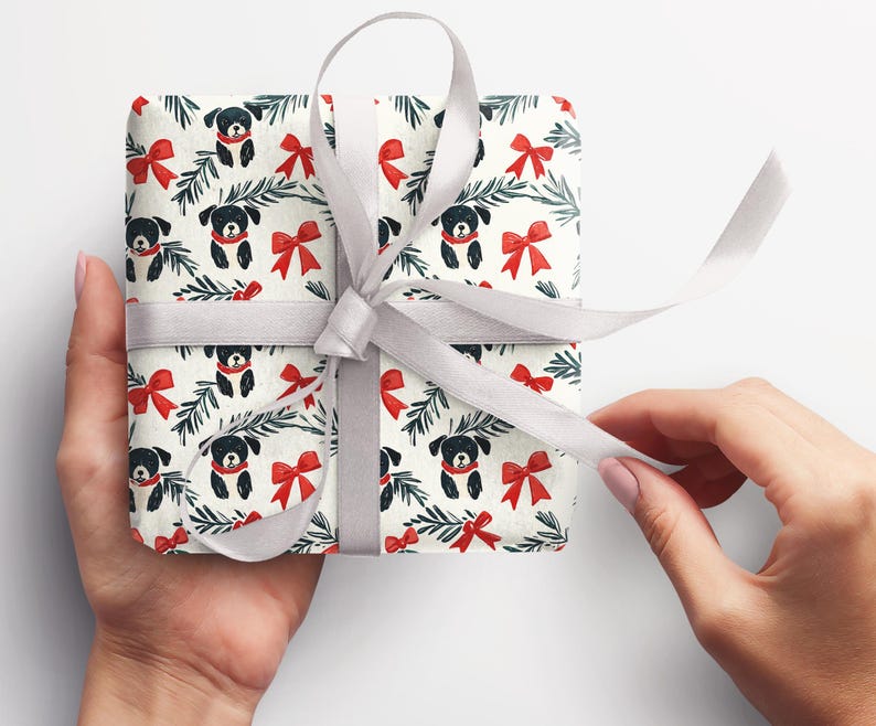 Black Dog Wrapping Paper Roll Christmas Dogs Gift Wrap Roll Dog Lovers ...