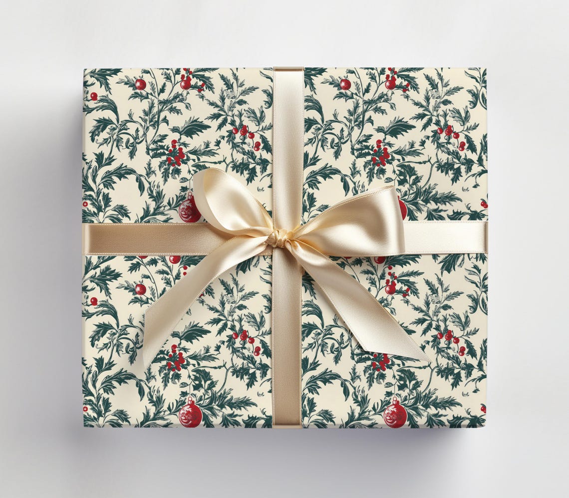 Vintage Christmas Toile Wrapping Paper Roll Red and Green Toile Gift ...