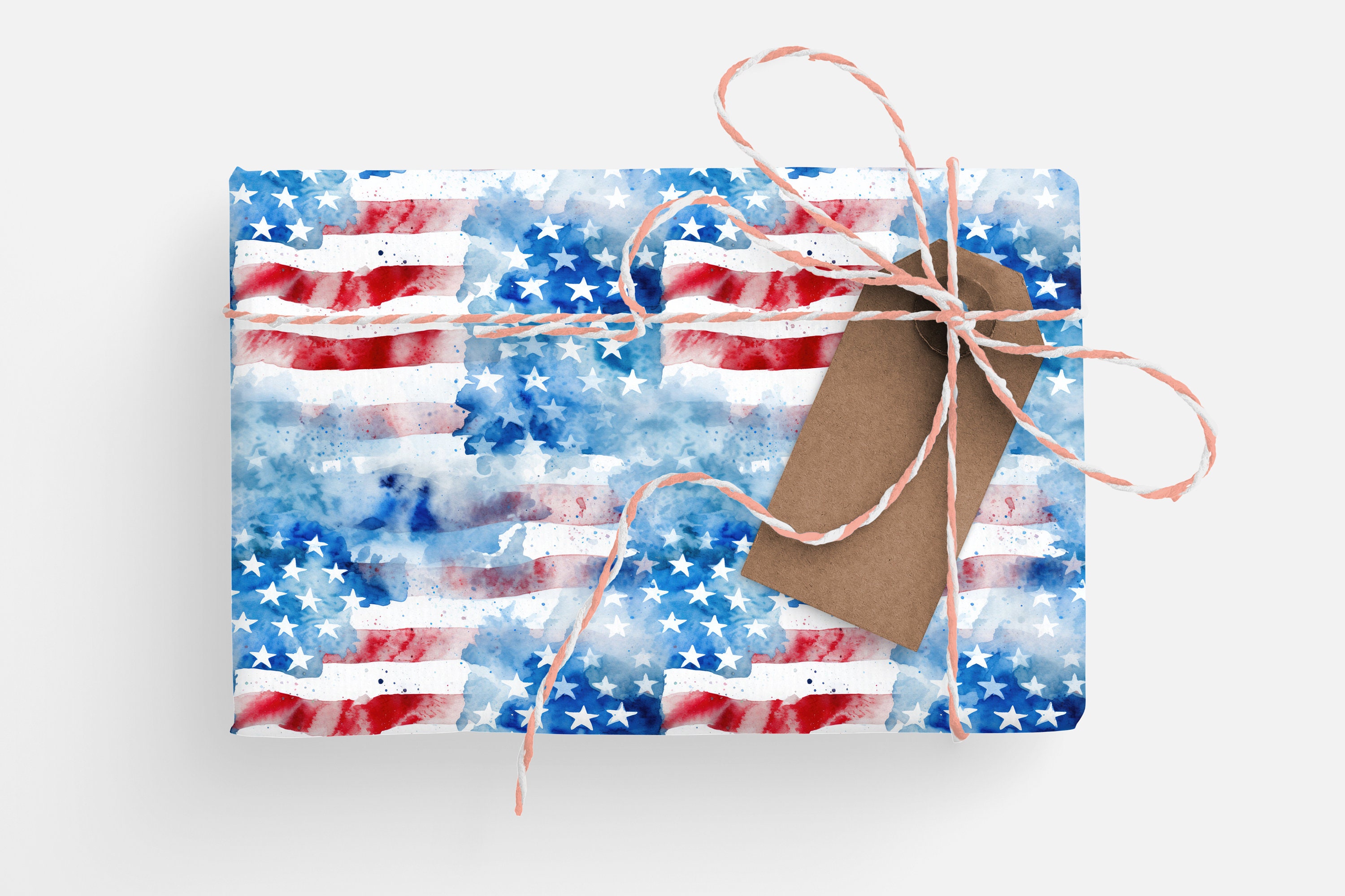 Watercolor American Flag Gift Wrap American Flag Wrapping Paper Roll ...