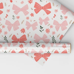 Pink Bows Wrapping Paper Cute Pink Bows Gift Wrapping for Baby Girl ...