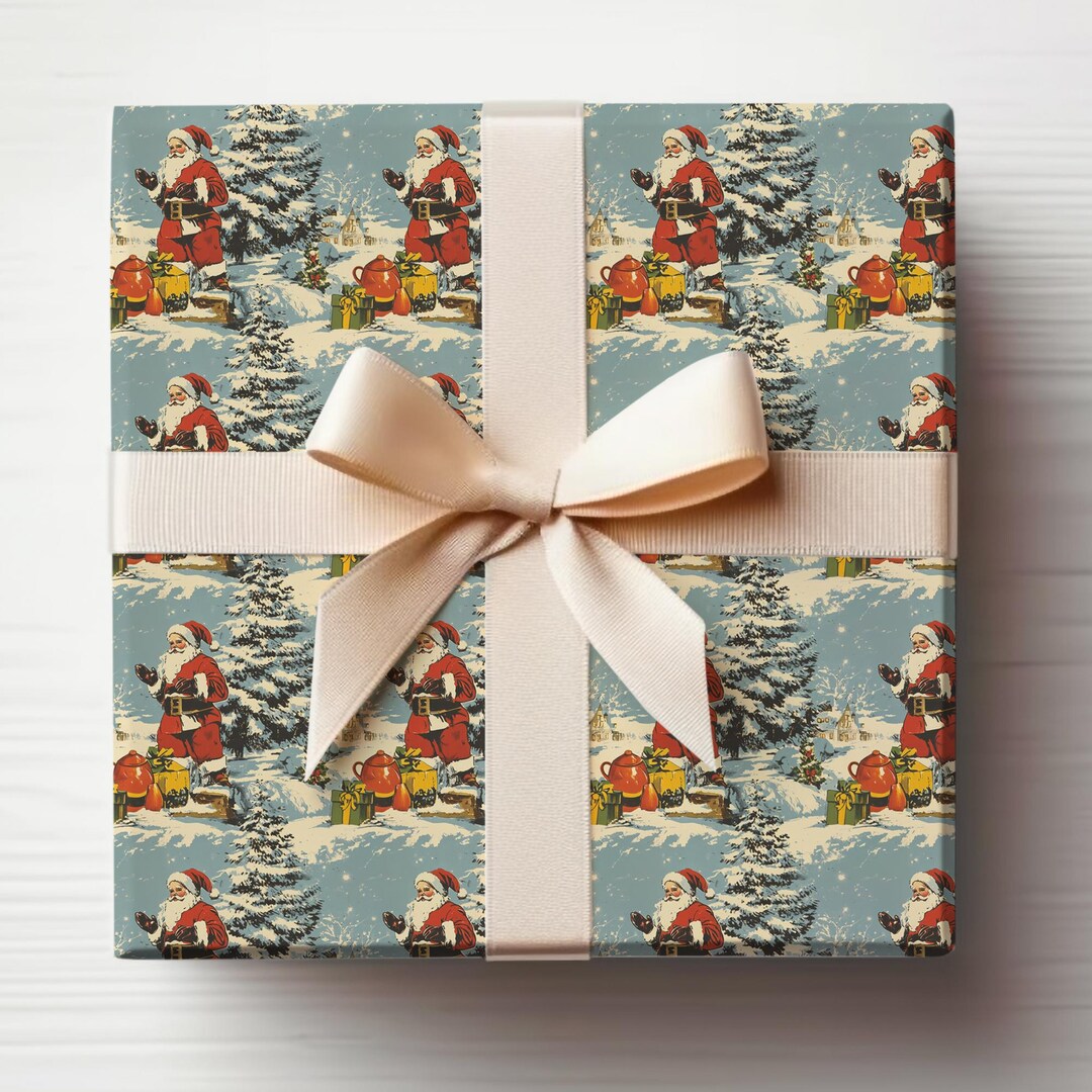 Vintage Santa Wrapping Paper Vintage Christmas Gift Wrap Roll Retro ...