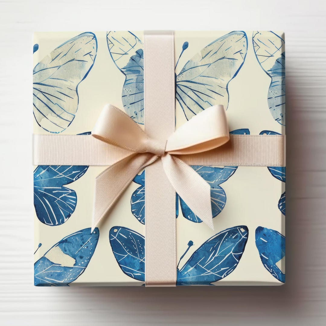 Blue Butterfly Wrapping Paper Butterfly Baby Shower Gift Wrap ...