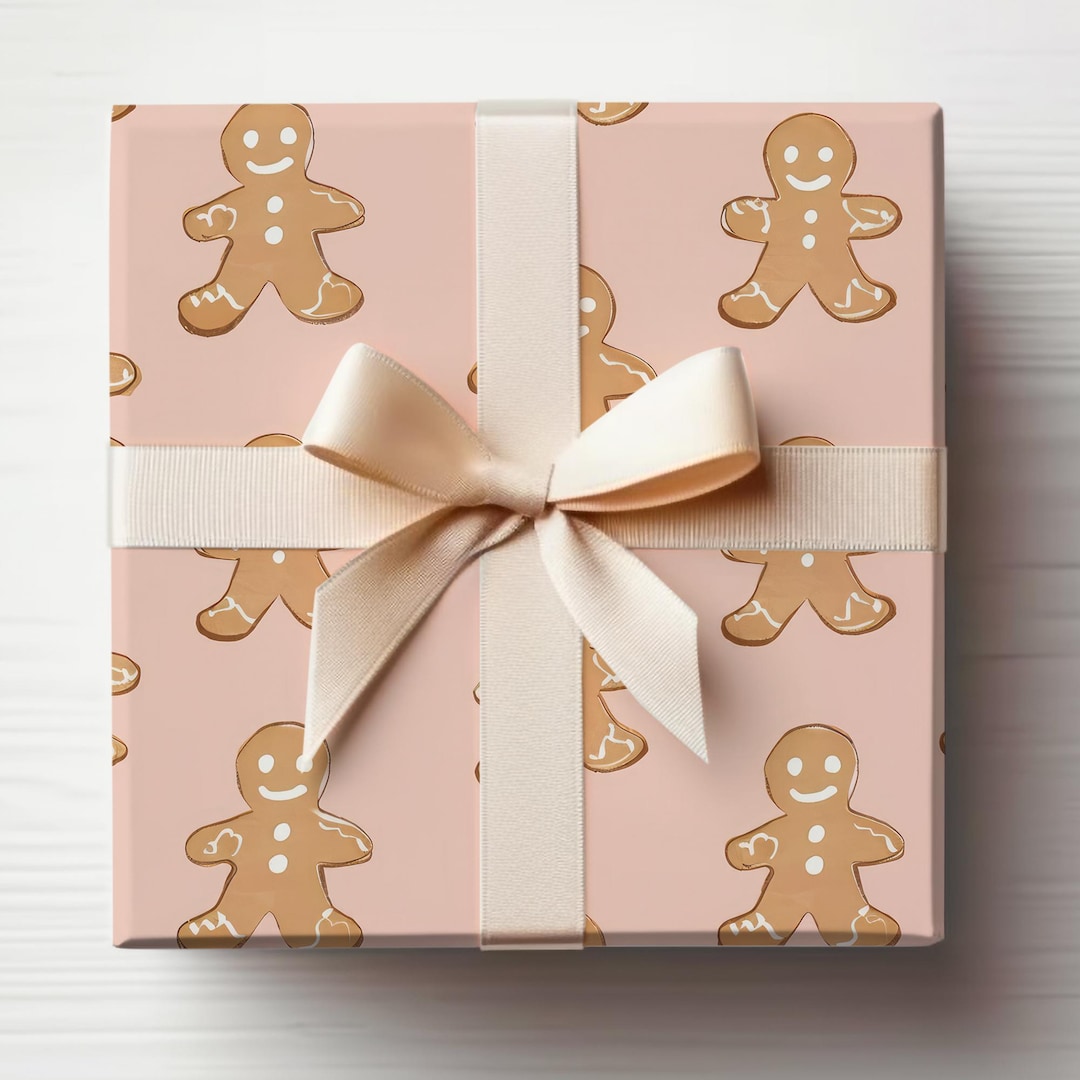 Gingerbread Man Wrapping Paper Pink Gingerbread Man Pink Christmas ...