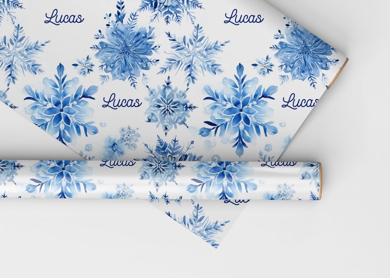 Name Wrapping Paper, Christmas Wrapping Paper With Name Boy, Snowflake ...