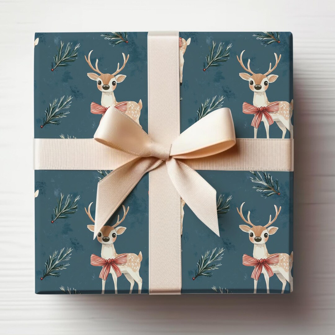 Reindeer Wrapping Paper Roll Christmas Deer Gift Wrapping Roll Kids ...