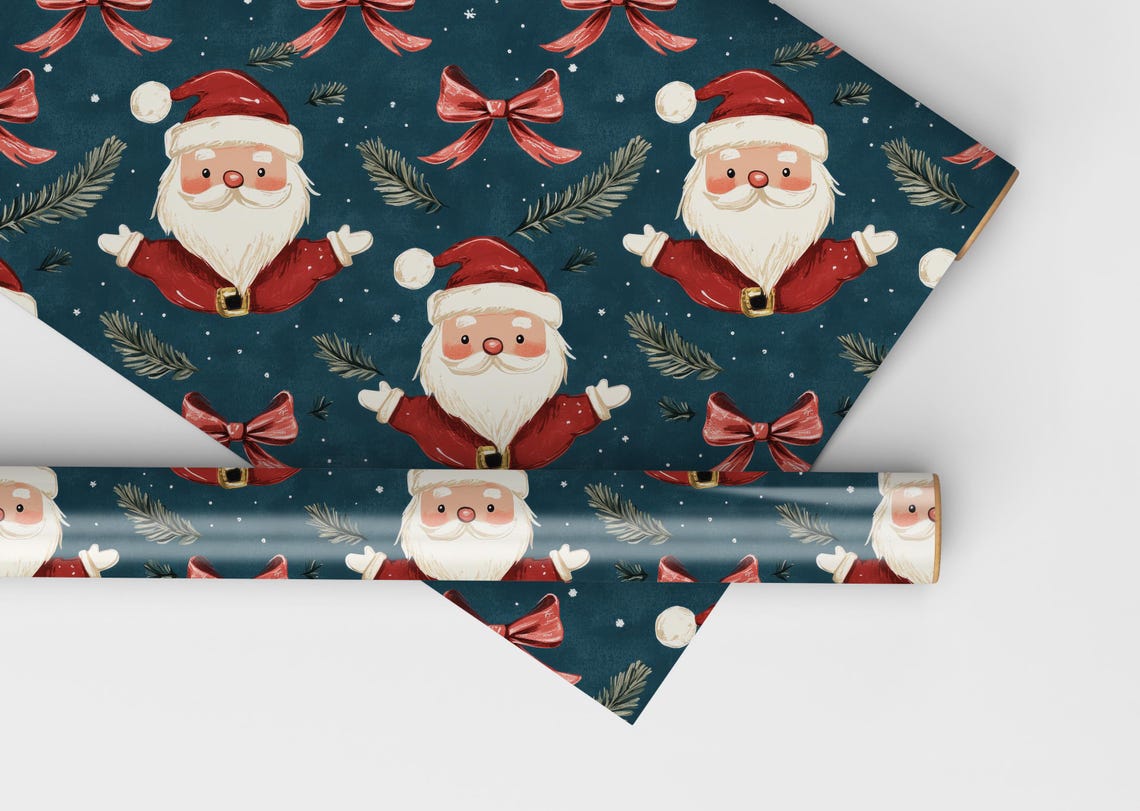 Cute Santa Wrapping Paper Roll Dark Santa Clause Wrapping Papers ...