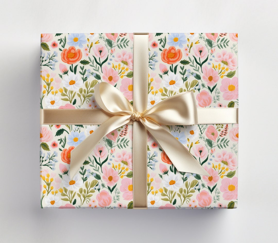 Little Girl Wrapping Paper Roll Cute Floral Gift Wrapping Roll, Modern ...