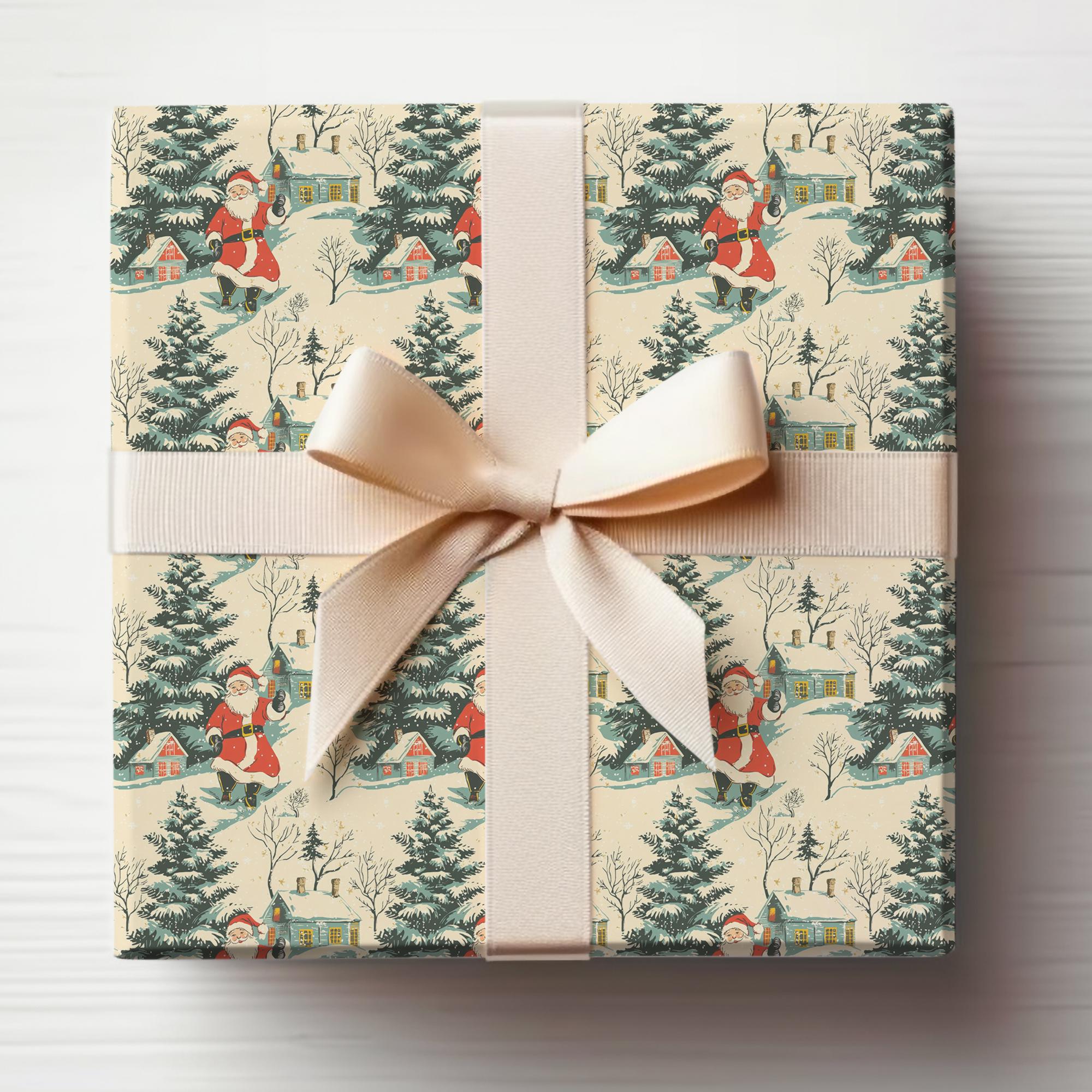 Vintage Christmas Wrapping Paper Roll Retro Santa Gift Wrapping Roll ...