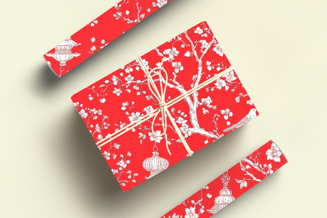 Japanese Wrapping Paper Roll Red Chinese Wrapping Paper Roll Oriental ...