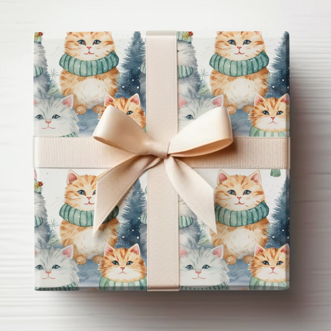 Watercolor Cats Gift Wrap Cats, Winter Cats Wrapping Paper Roll Cute ...