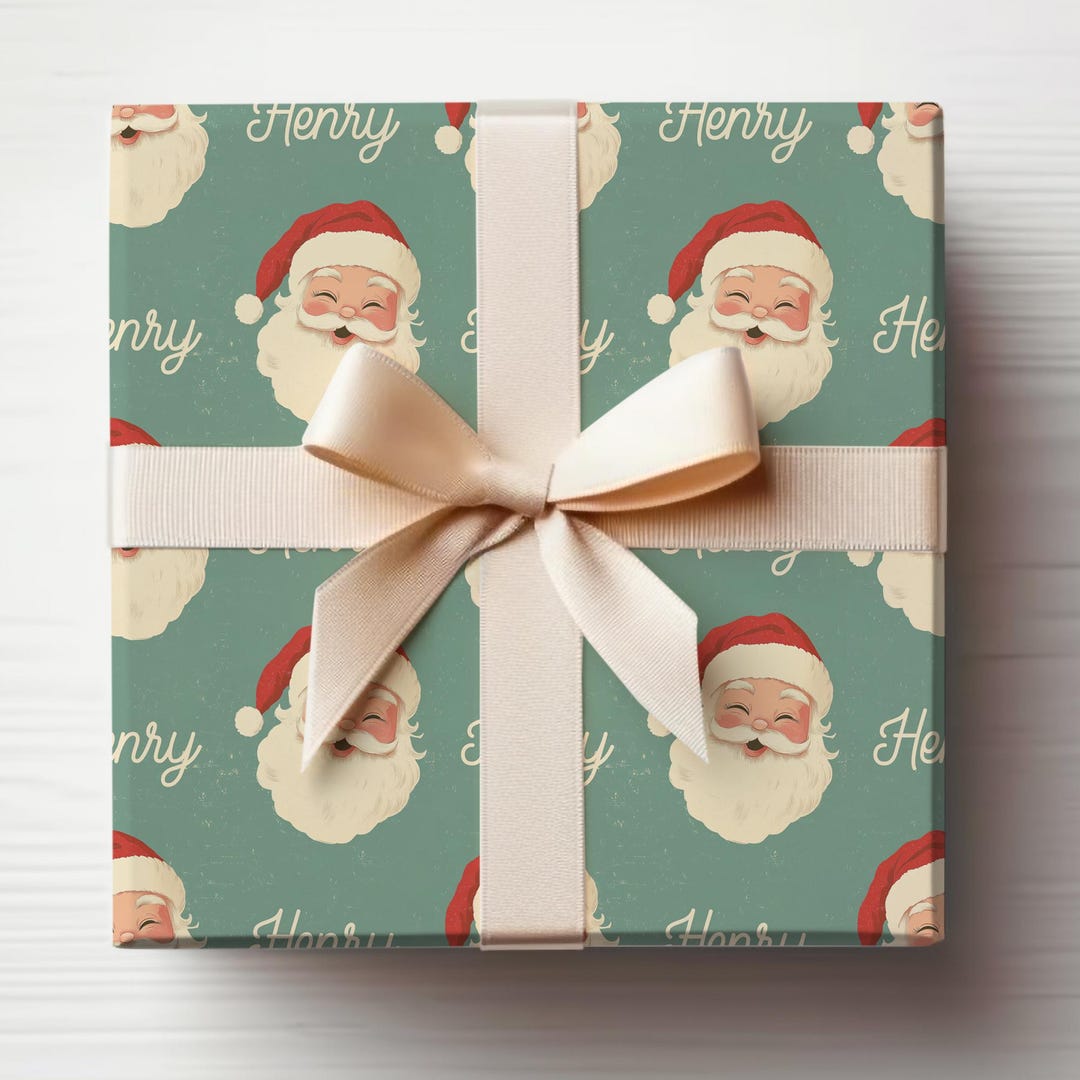 Vintage Santa Wrapping Paper With Name Custom Santa Kids Christmas ...