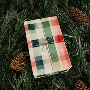 Christmas Plaid Wrapping Paper, Gingham Wrapping Paper, Watercolor ...