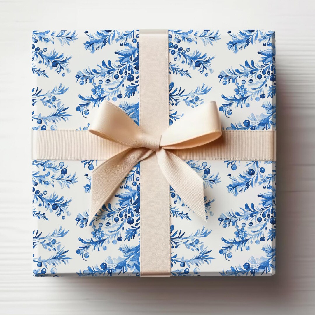 Blue and White Christmas Wrapping Paper Elegant Blue Christmas Gift ...