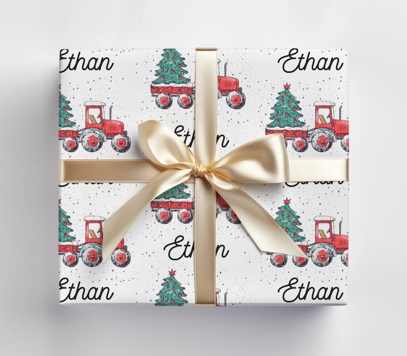 Tractor Wrapping Paper With Name Christmas Farm Tractor Wrapping Paper ...