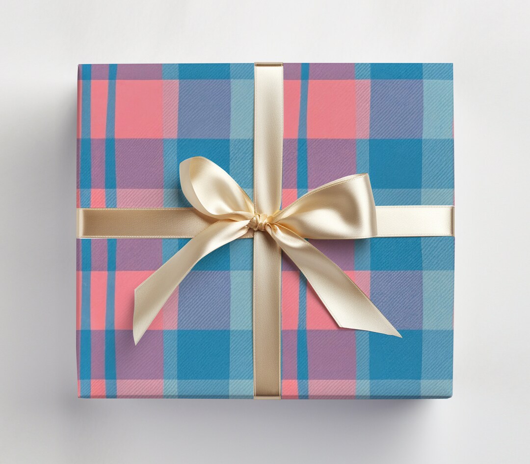 Pink Blue Plaid Gift Wrap Roll Pink Blue Plaid Wrapping Paper Pink and ...